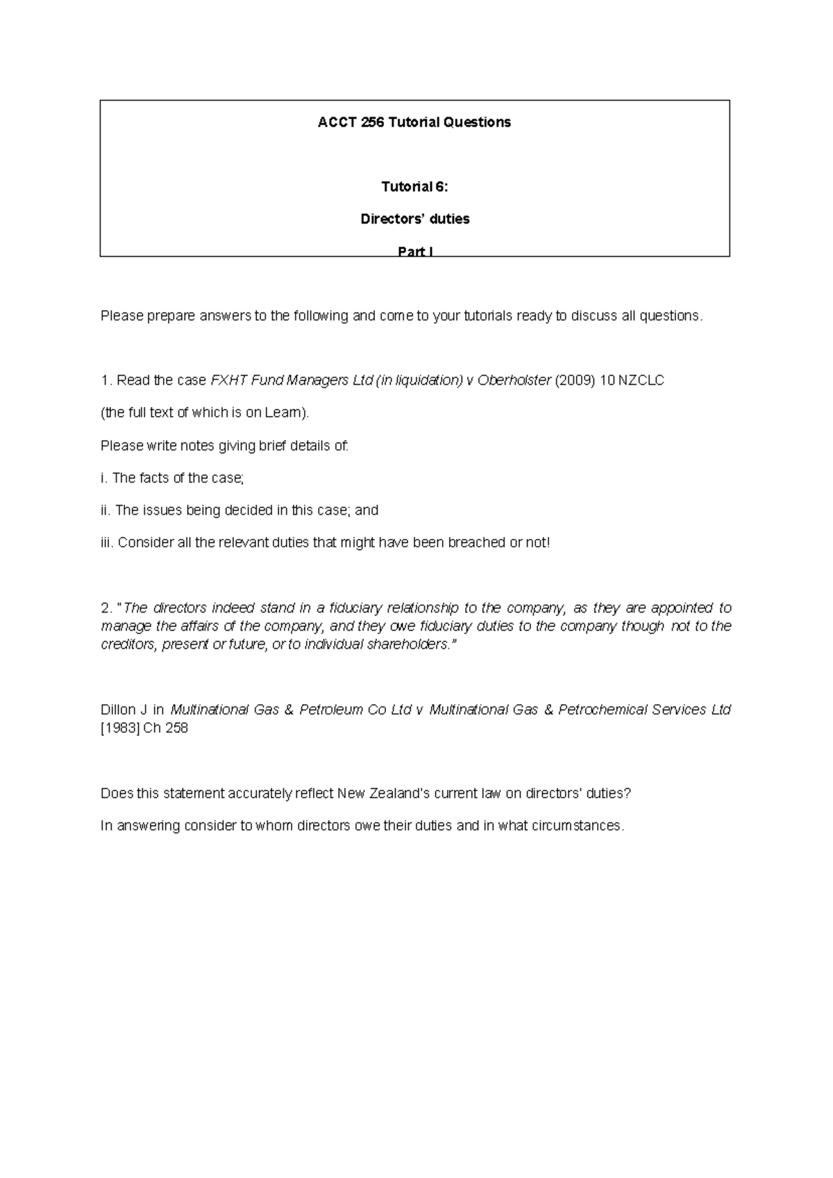 Tutorial 6 - Please prepare answers to the following and come to your ...