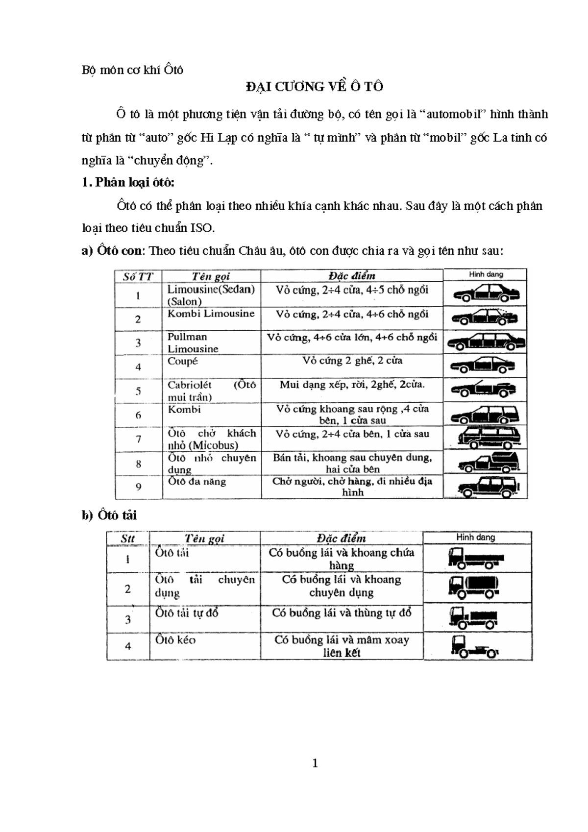 Phần ô tô - Phần ô tô - §¹i c−¬ng vÒ « t« « t« lμ mét ph−¬ng tiÖn vËn t¶i ®−êng bé, cã tªn gäi ...