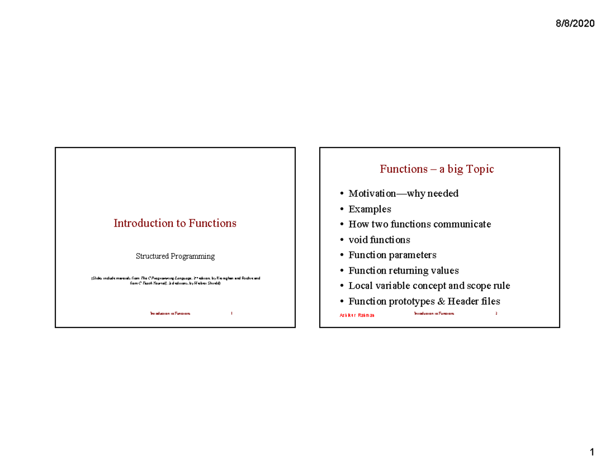Functions A - LAB - Introduction to Functions 1 Introduction to Functions Structured Programming ...