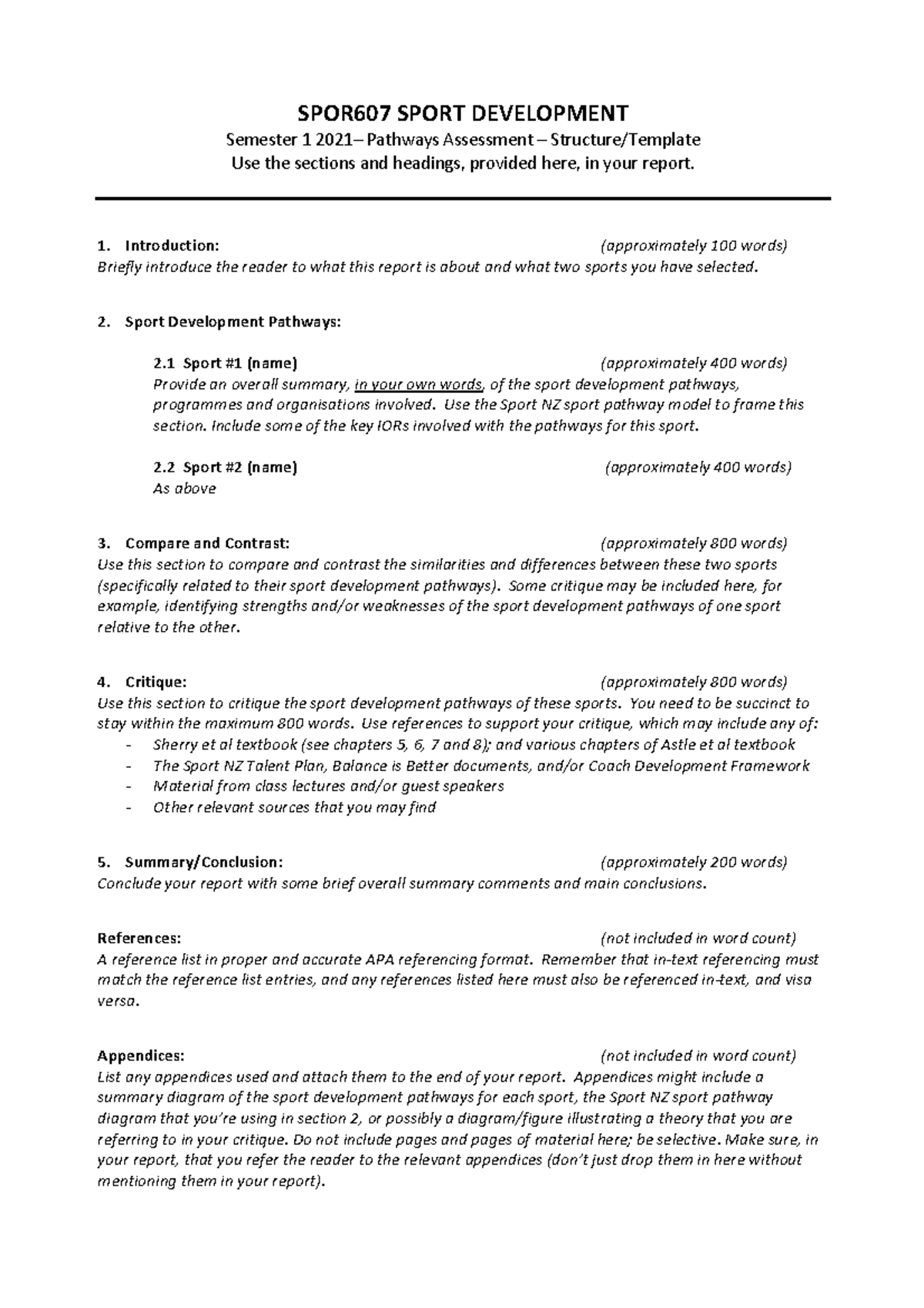 Pathways Assessment (Template) - SPOR607 SPORT DEVELOPMENT Semester 1 ...