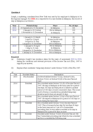 [Solved] Question 1 Yusof a Malaysia tax resident is a sole proprietor ...