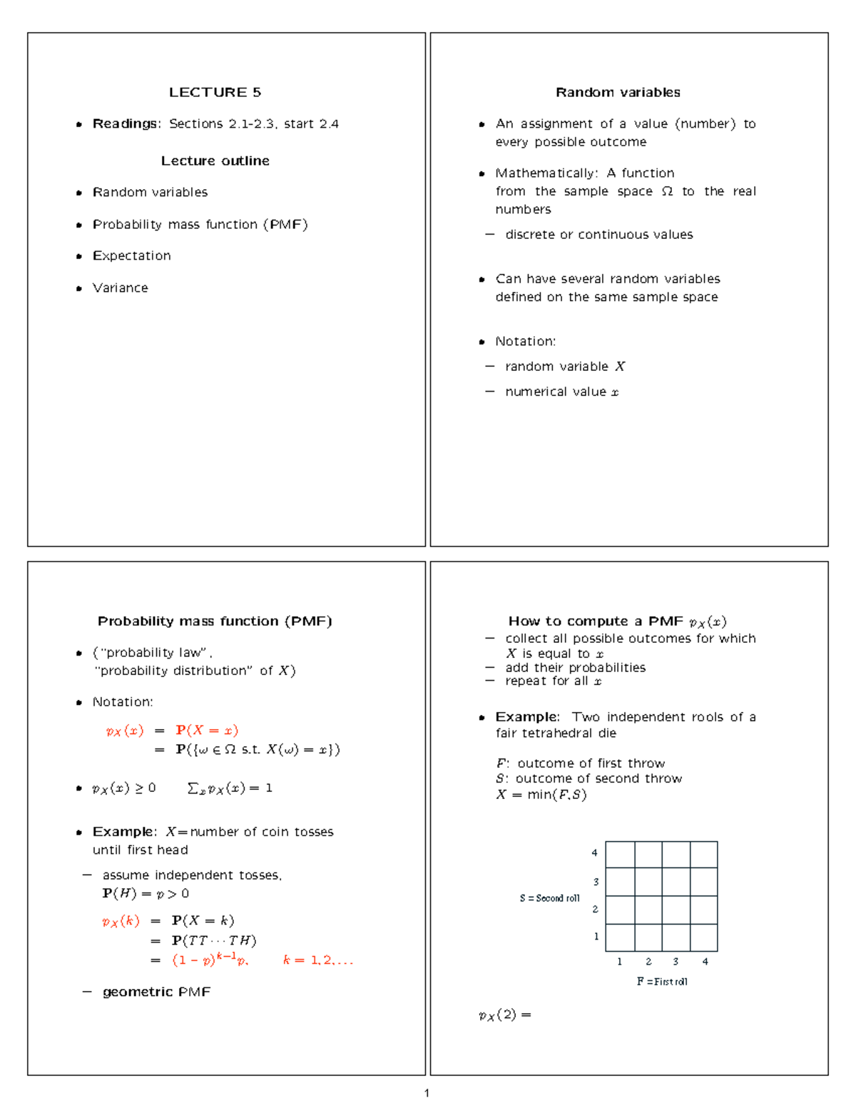 Stat Random Variable Lecture 5 Random Variables Readings Sections 2