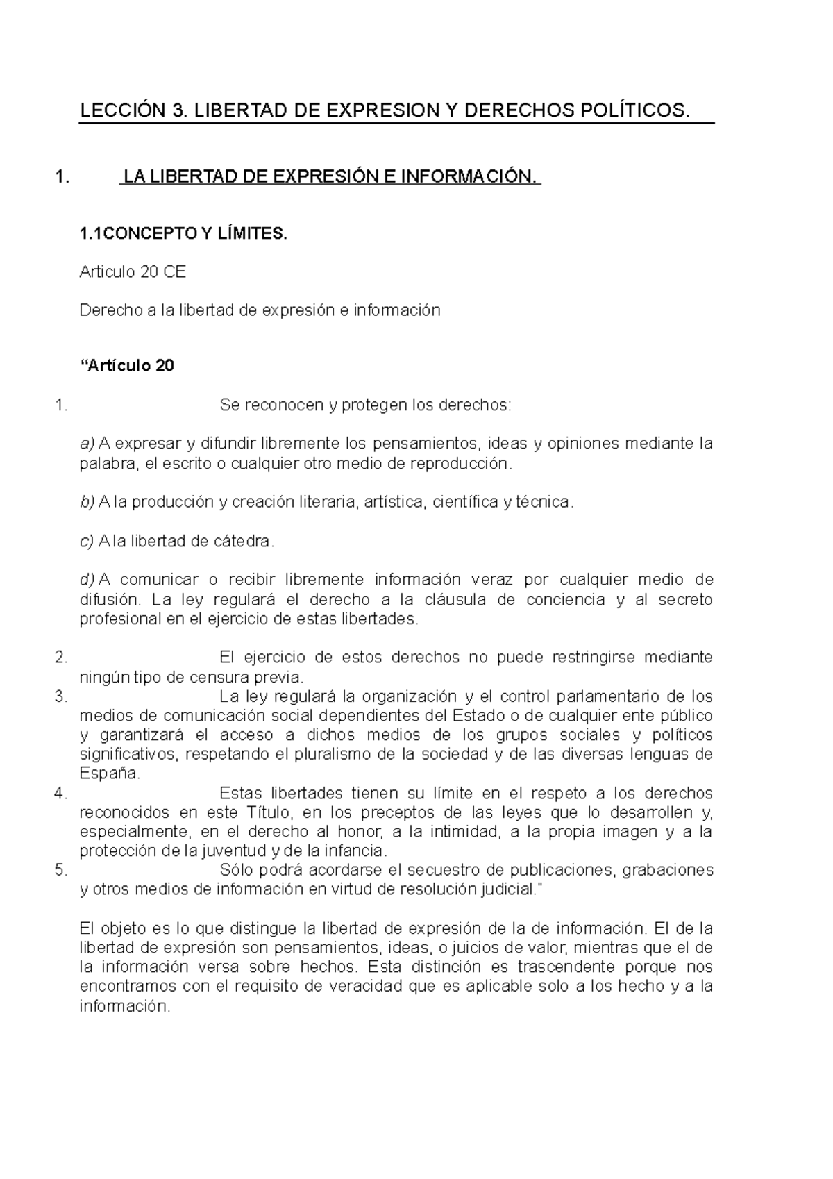 TEMA 3 DDFF y organizacion del estado - LECCIÓN 3. LIBERTAD DE EXPRESION Y DERECHOS POLÍTICOS. 1 ...