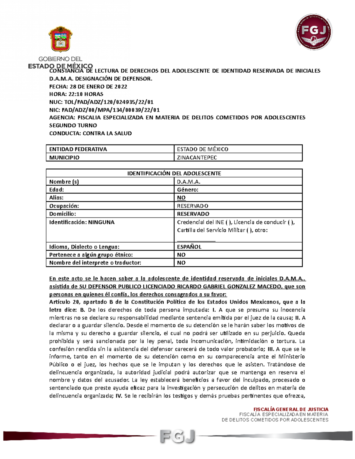 Anexo Allanamiento DE Morada Febrero 2022 - CONSTANCIA DE LECTURA DE ...