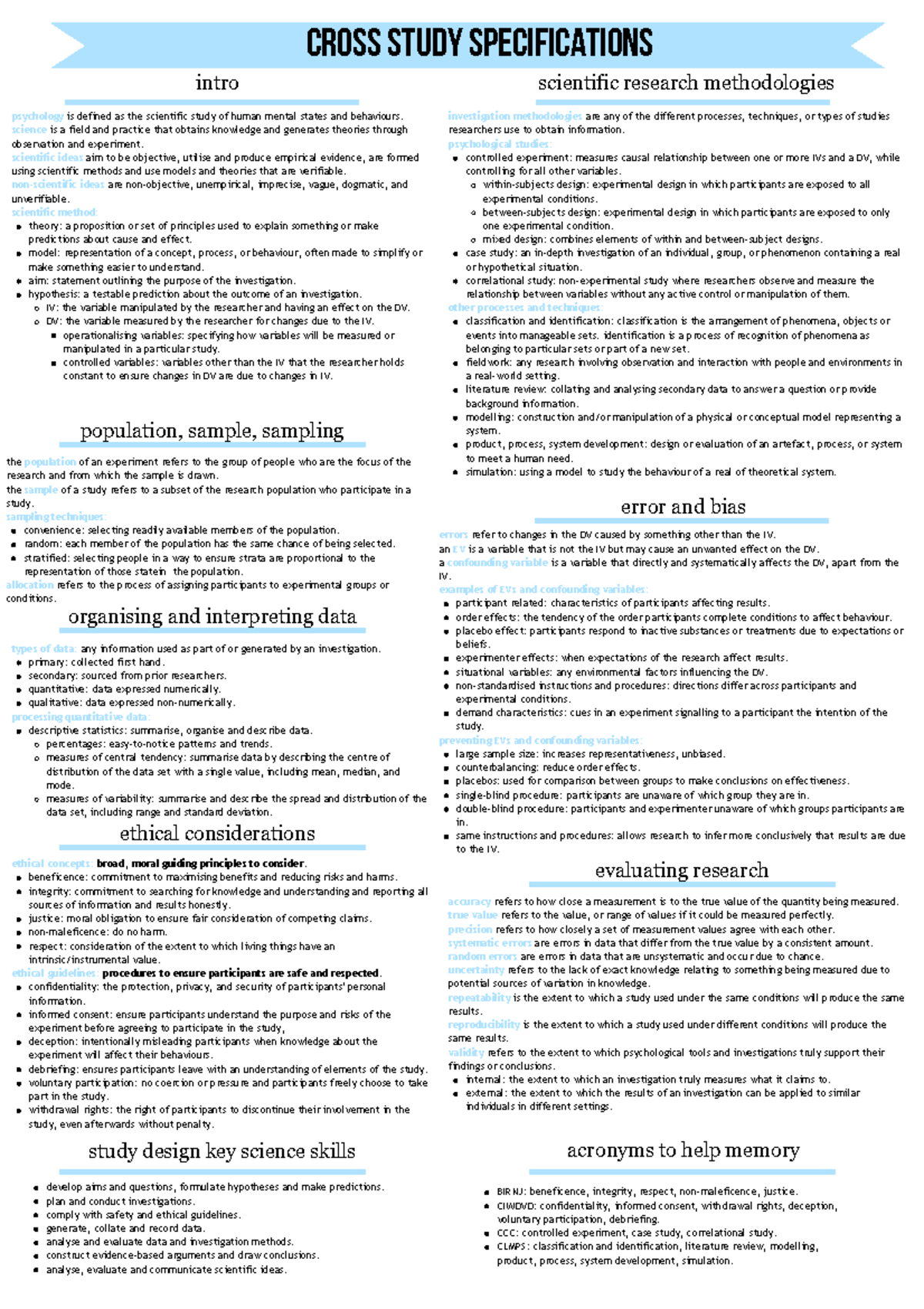 Psychology Unit 3 Summaries - CROSS STUDY SPECIFICATIONS intro theory ...