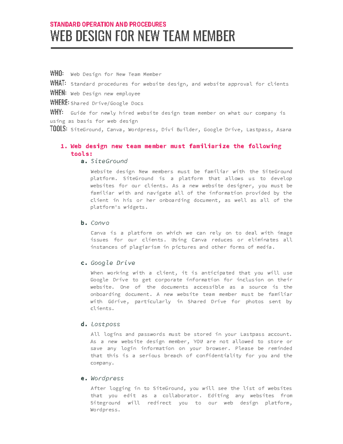 SOP for Web Design (New Team Member) - STANDARD OPERATION AND ...