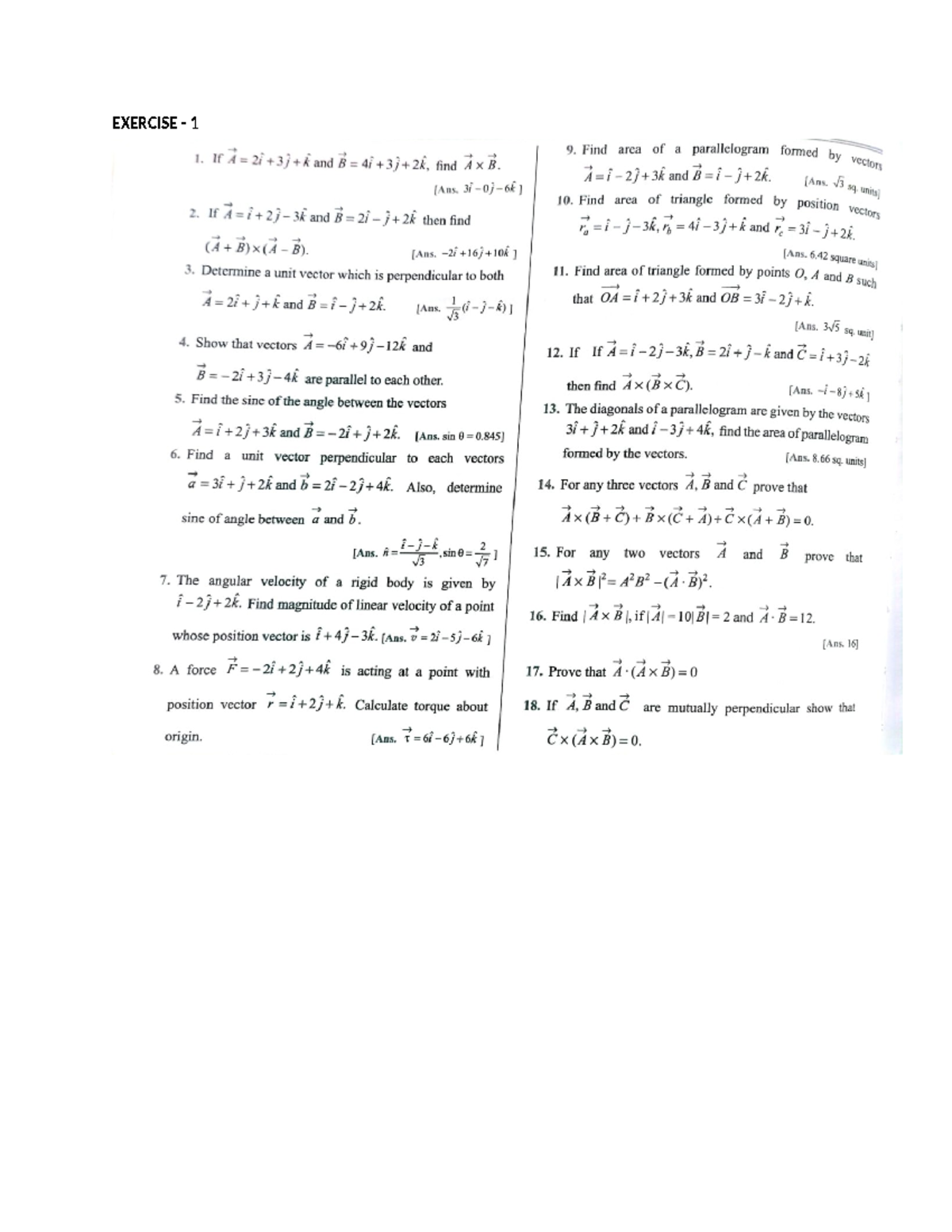 Exercise Physics - EXERCISE 1 A X B. 9. Find area of a parallelogram ...