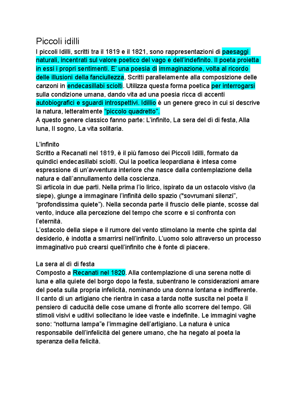 Piccoli idilli - Il poeta proietta in essi i propri sentimenti. E’ una ...