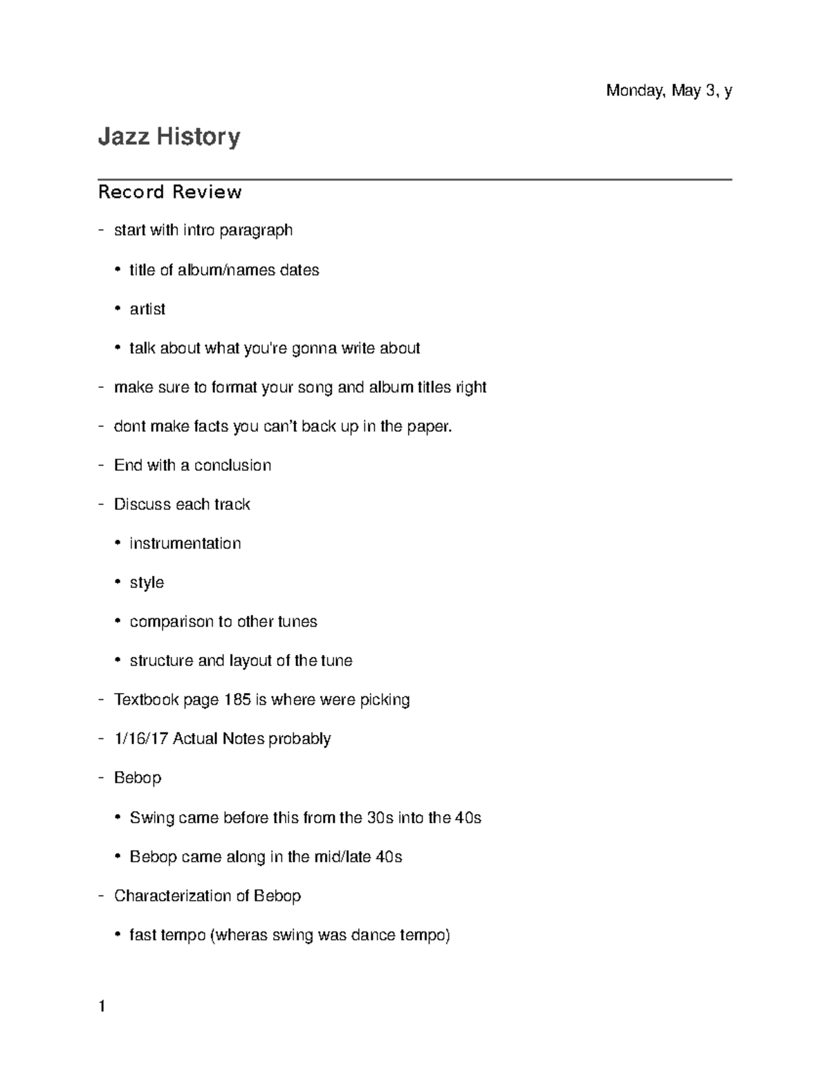 Jazz History Notes - Jazz History Record Review - start with intro ...