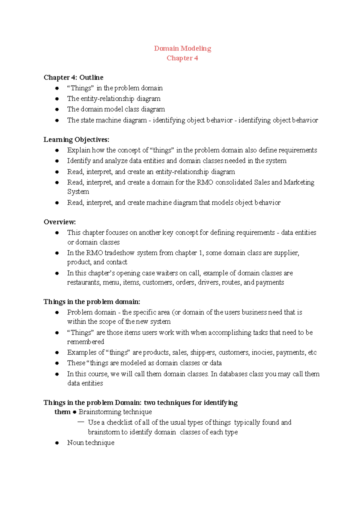 Domain Modeling - Domain Modeling Chapter 4 Chapter 4: Outline “Things ...