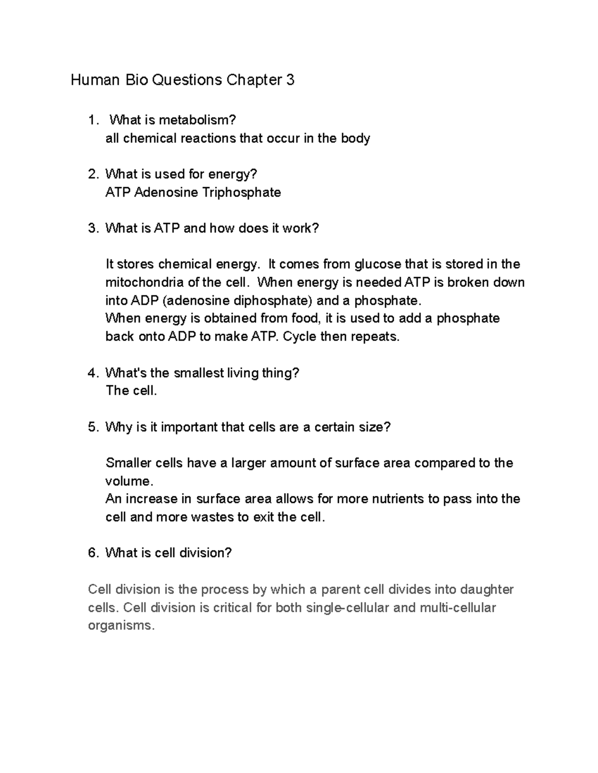 Human Bio Questions for Chapter 3 study guide - Human Bio Questions ...