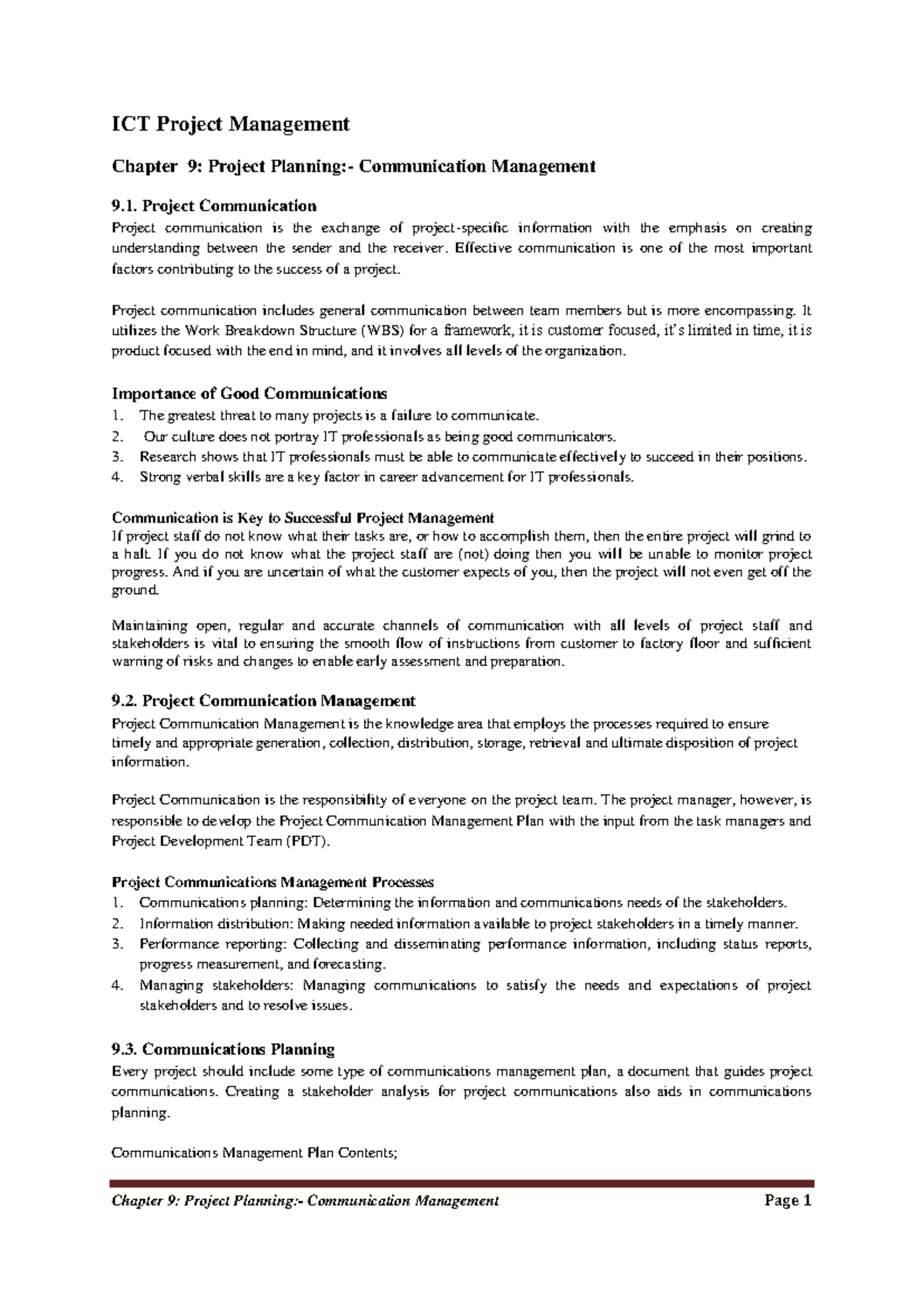 Chapter 9 - Project Planning - Communication Management - ICT Project ...