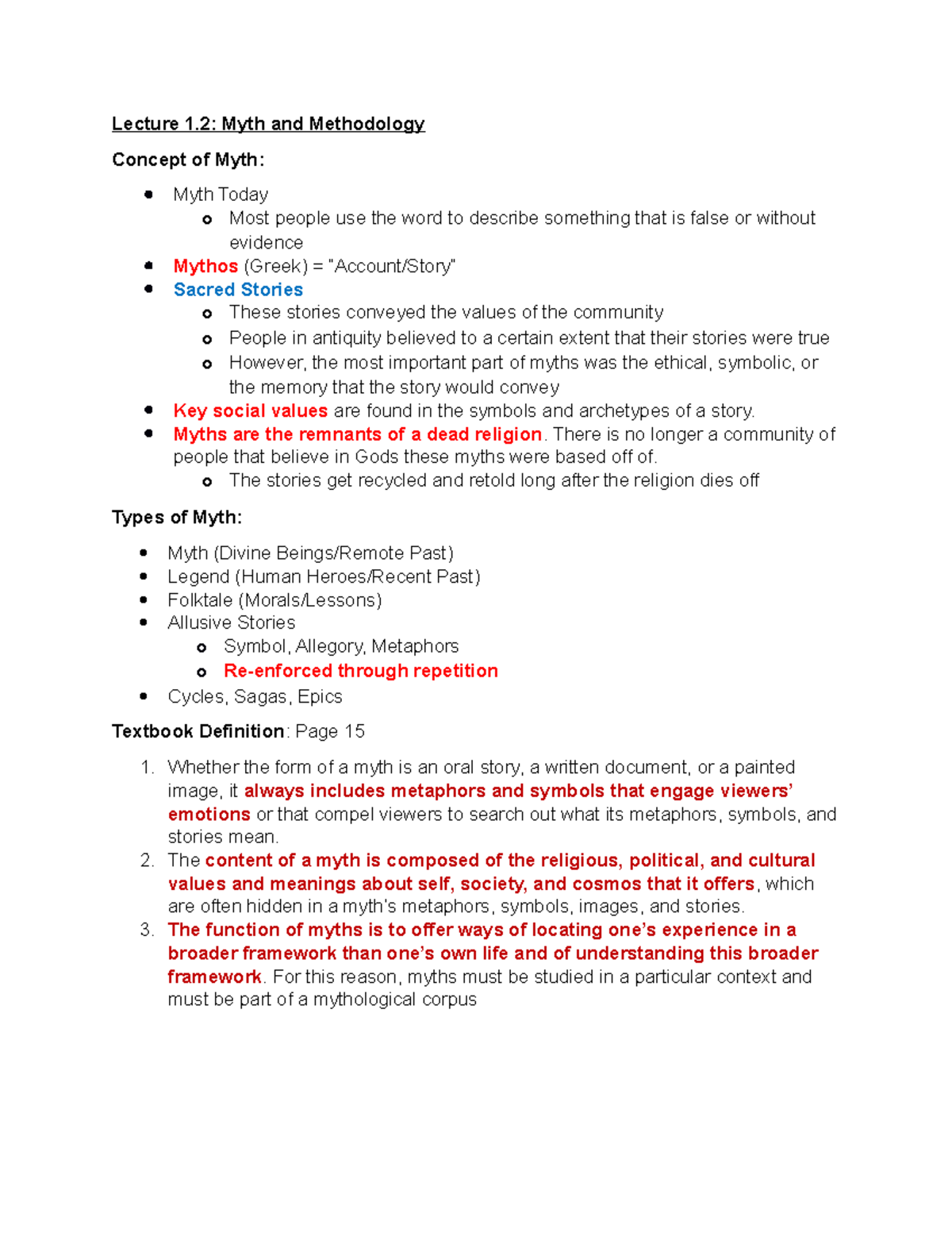 Module 1 - Intro - Lecture 1: Myth and Methodology Concept of Myth ...
