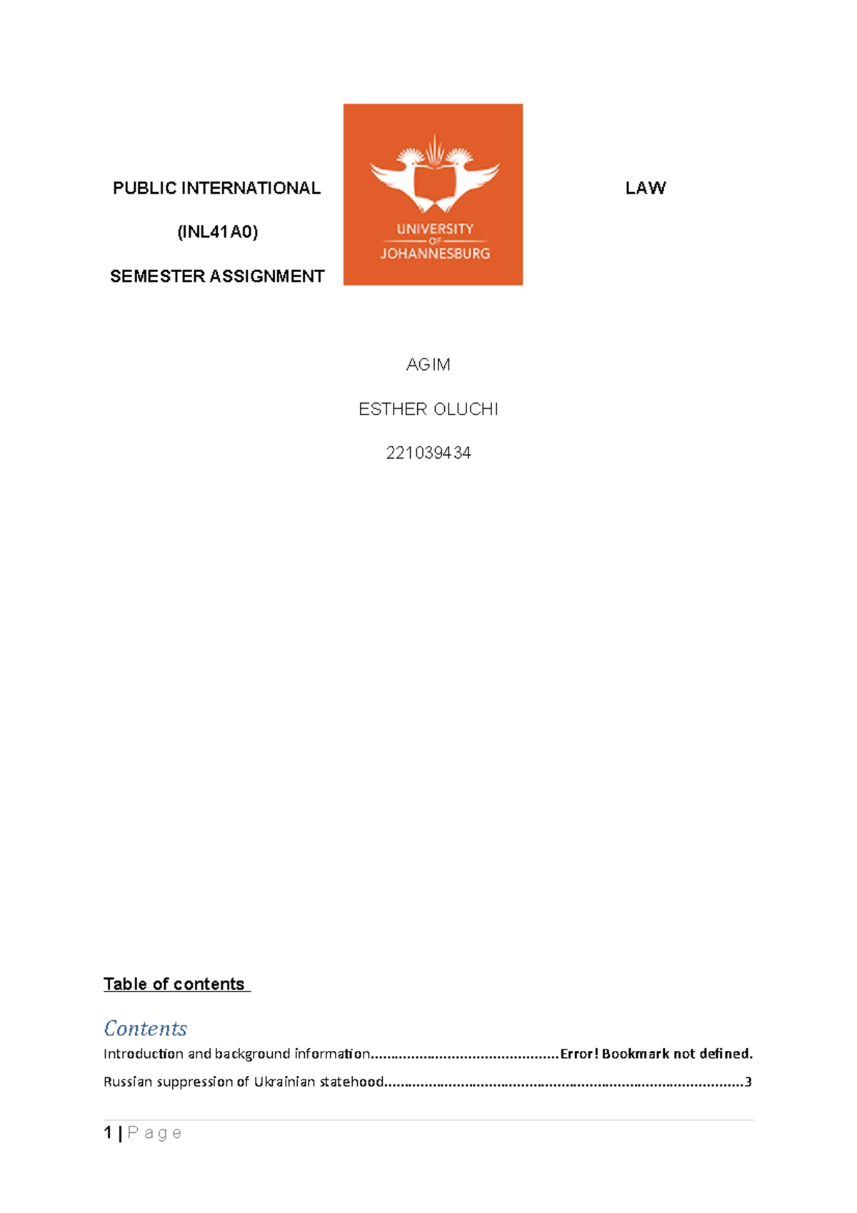 International law assignment (semester 1 2022) copy - PUBLIC ...