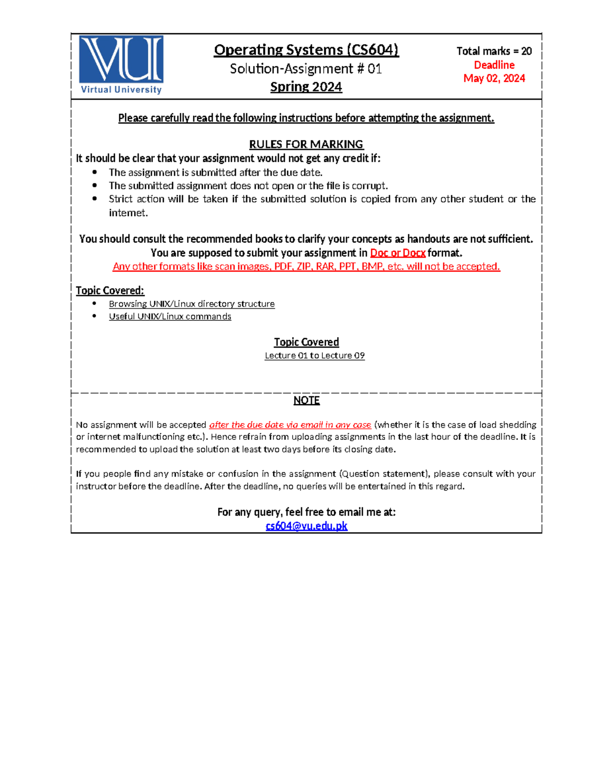 Spring 2024 CS604 1 SOL - cs 604 - Operating Systems (CS604) Solution-Assignment # 01 Spring ...