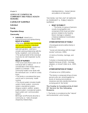 CHN overview 113 2021 - COMMUNITY HEALTH NURSING UNIT 1 – CHN: An ...