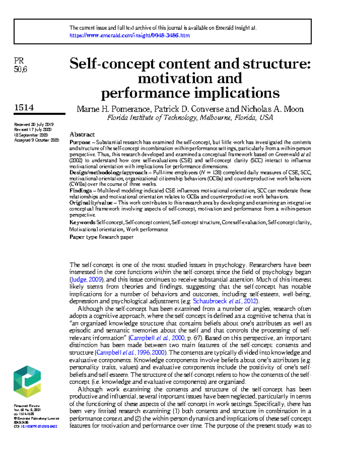 Self-concept content and structure - Self-concept content and structure ...