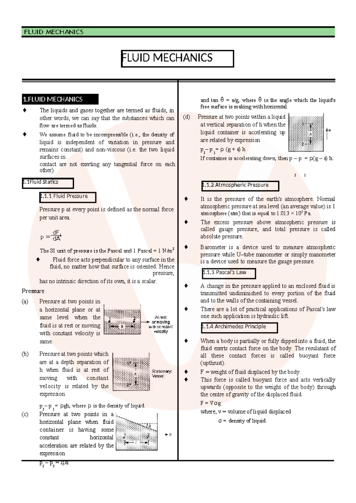 Mechanical Properties of Fluids Class 11 Notes CBSE Physics Chapter 10 ...