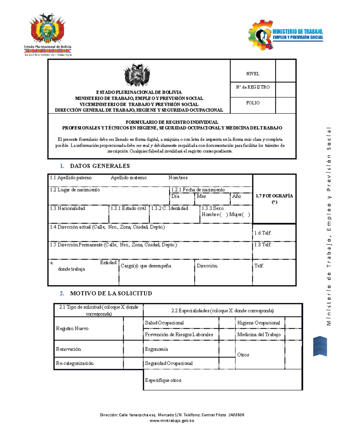 Anexo 3 Formulario Registro Individual - M i n i s t e r i o d e T r a ...