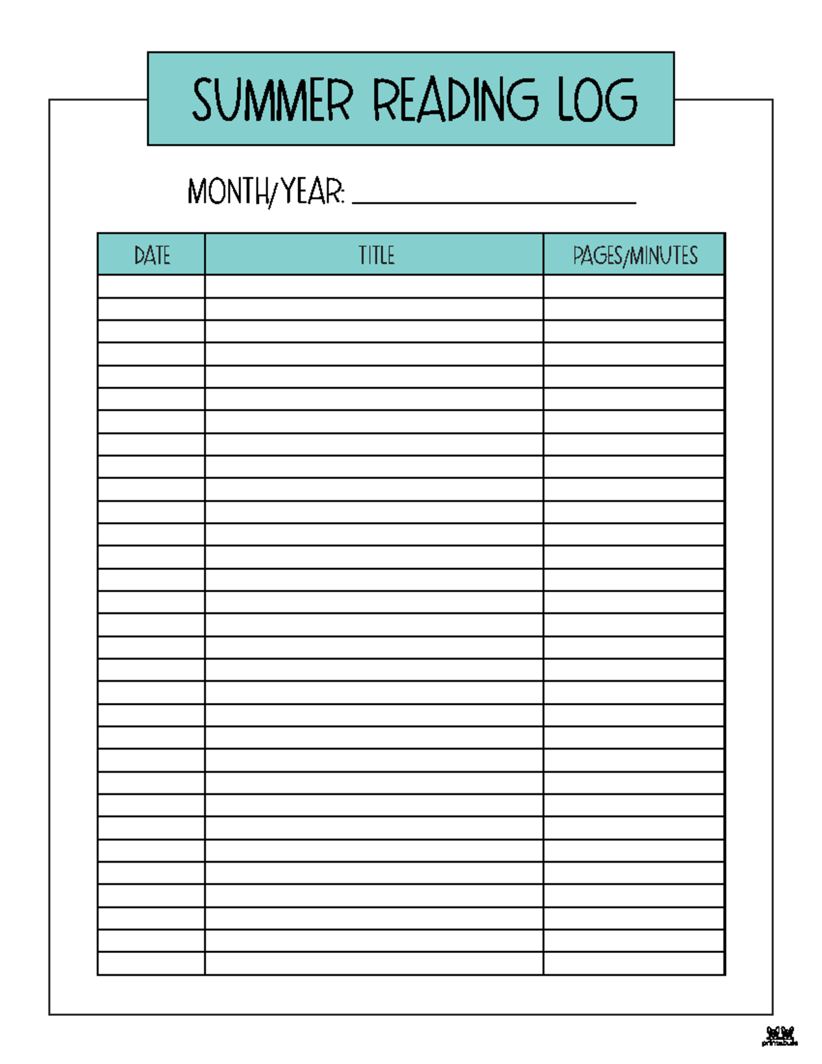 Printable-Summer-Reading-Log Monthly-5 - SUMMER READING LOG MONTH/YEAR ...