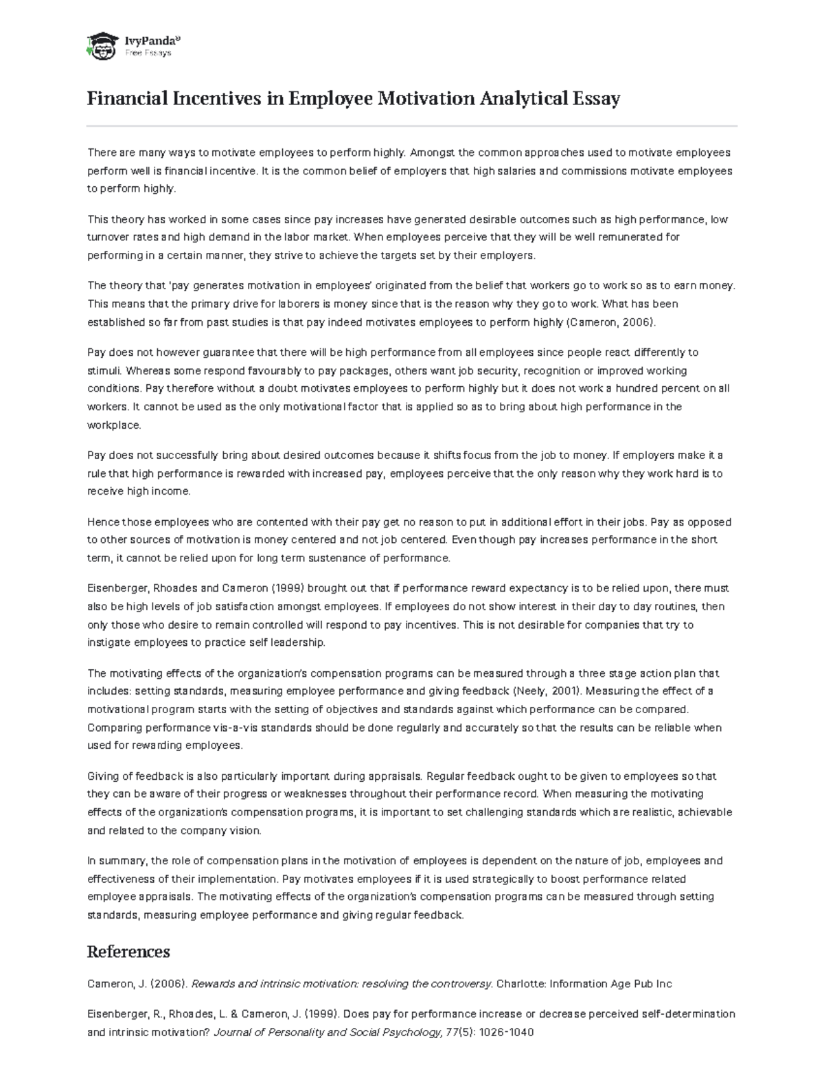 Financial Incentives in Employee Motivation - 585 Words Essay Example ...