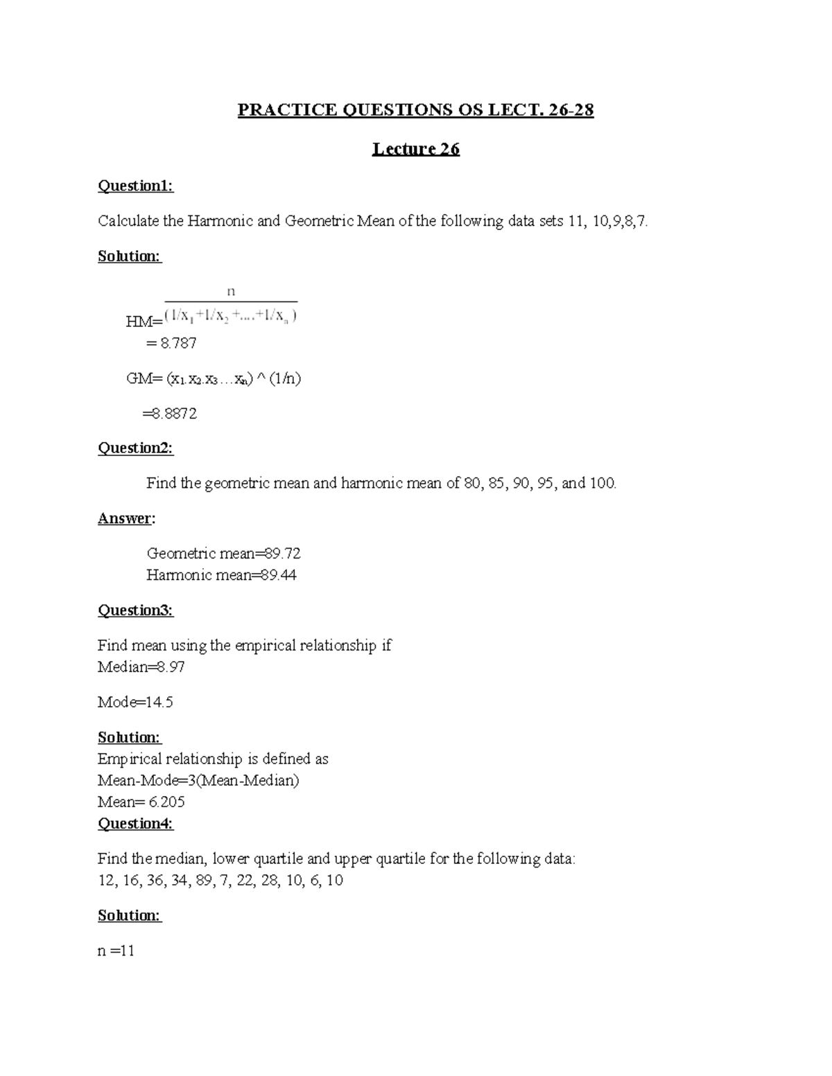 Practice Questions Lecture 26-28 - PRACTICE QUESTIONS OS LECT. 26- Lecture 26 Question1 ...