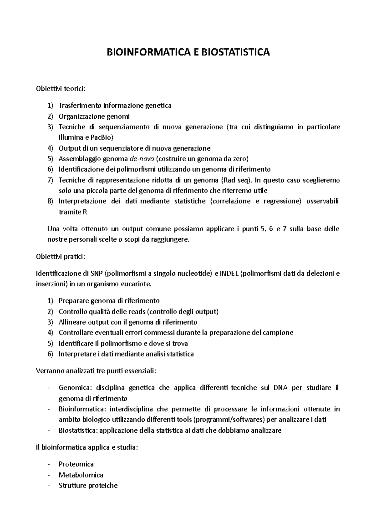 Bioinformatica E Biostatistica - BIOINFORMATICA E BIOSTATISTICA ...