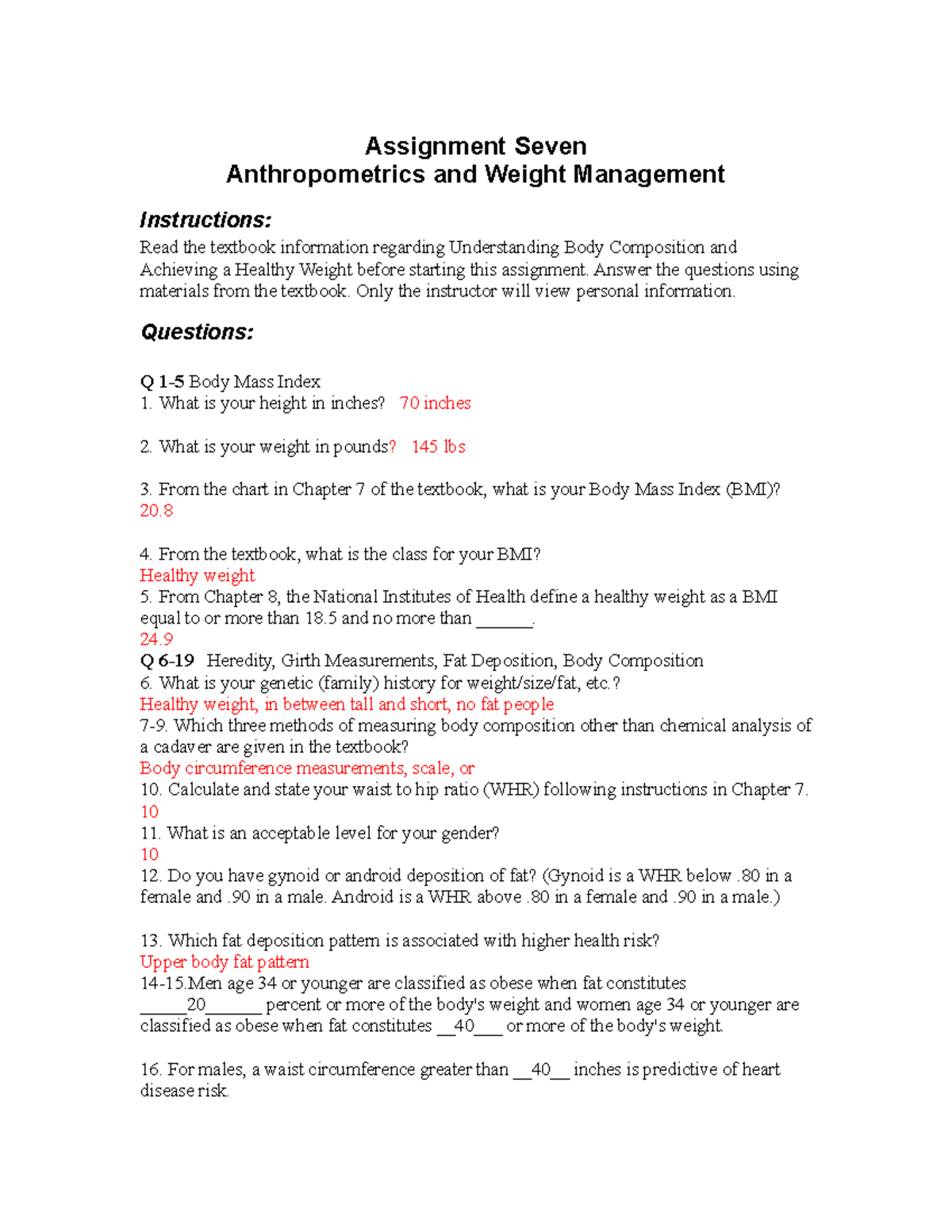 A07 - Health Science - Assignment Seven Anthropometrics and Weight ...
