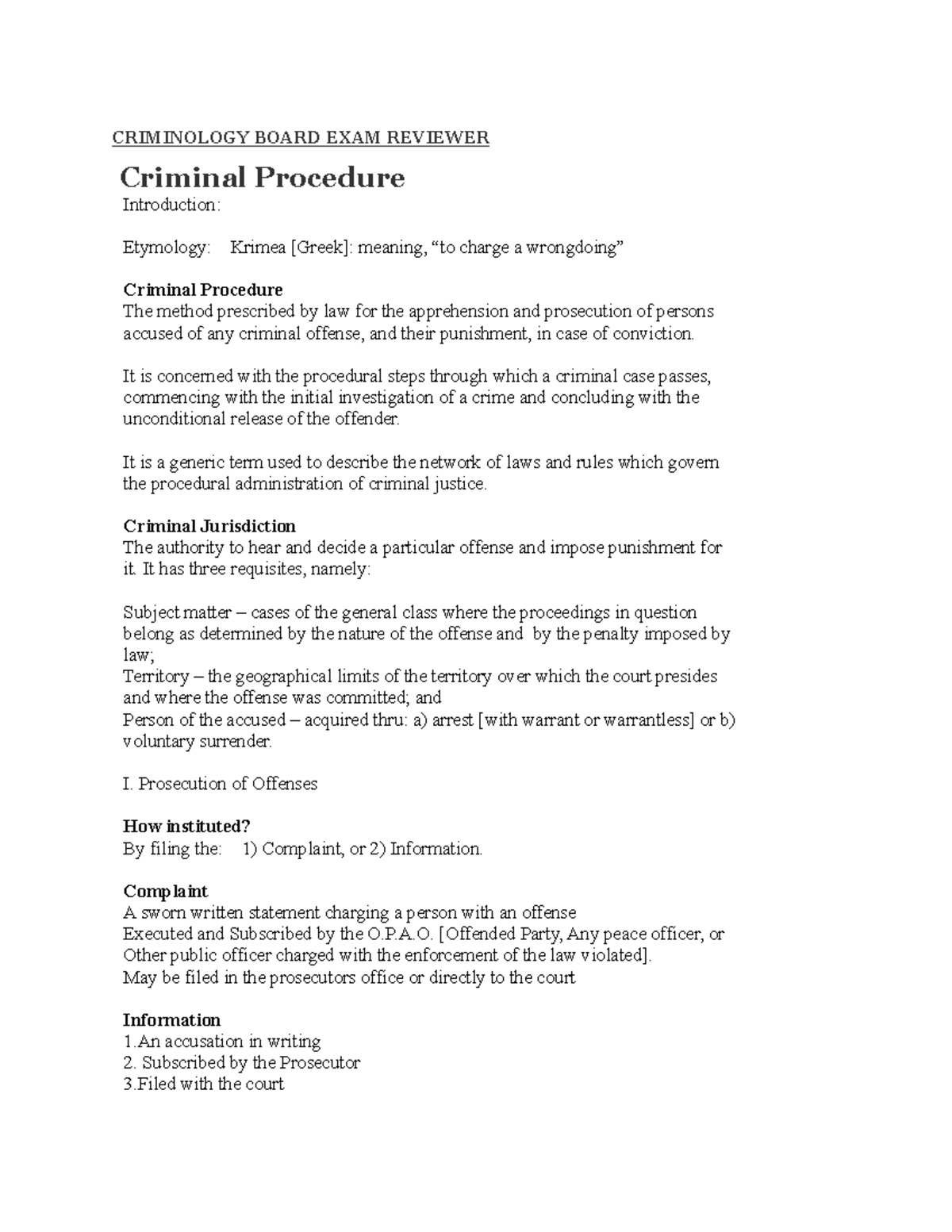 Criminology board exam reviewer - CRIMINOLOGY BOARD EXAM REVIEWER ...