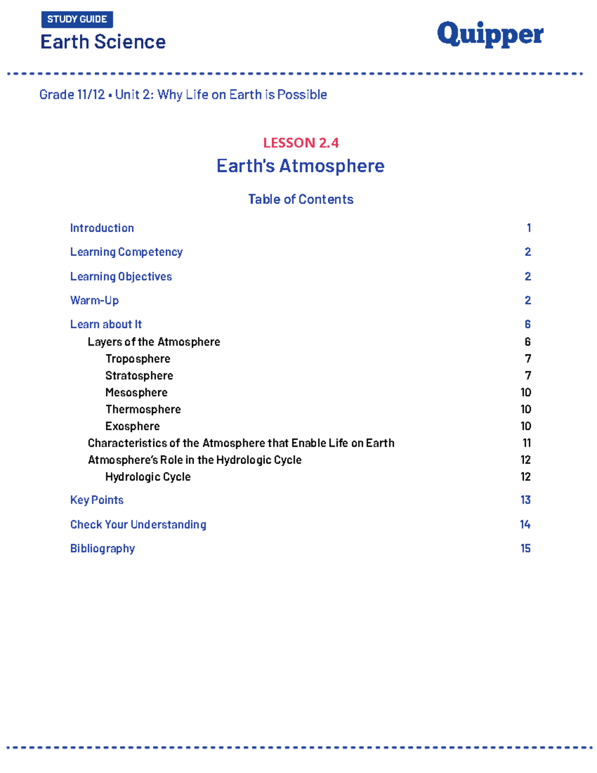 Earth Atmosphere 2 - Grade 11/12 • Unit 2: Why Life on Earth is ...