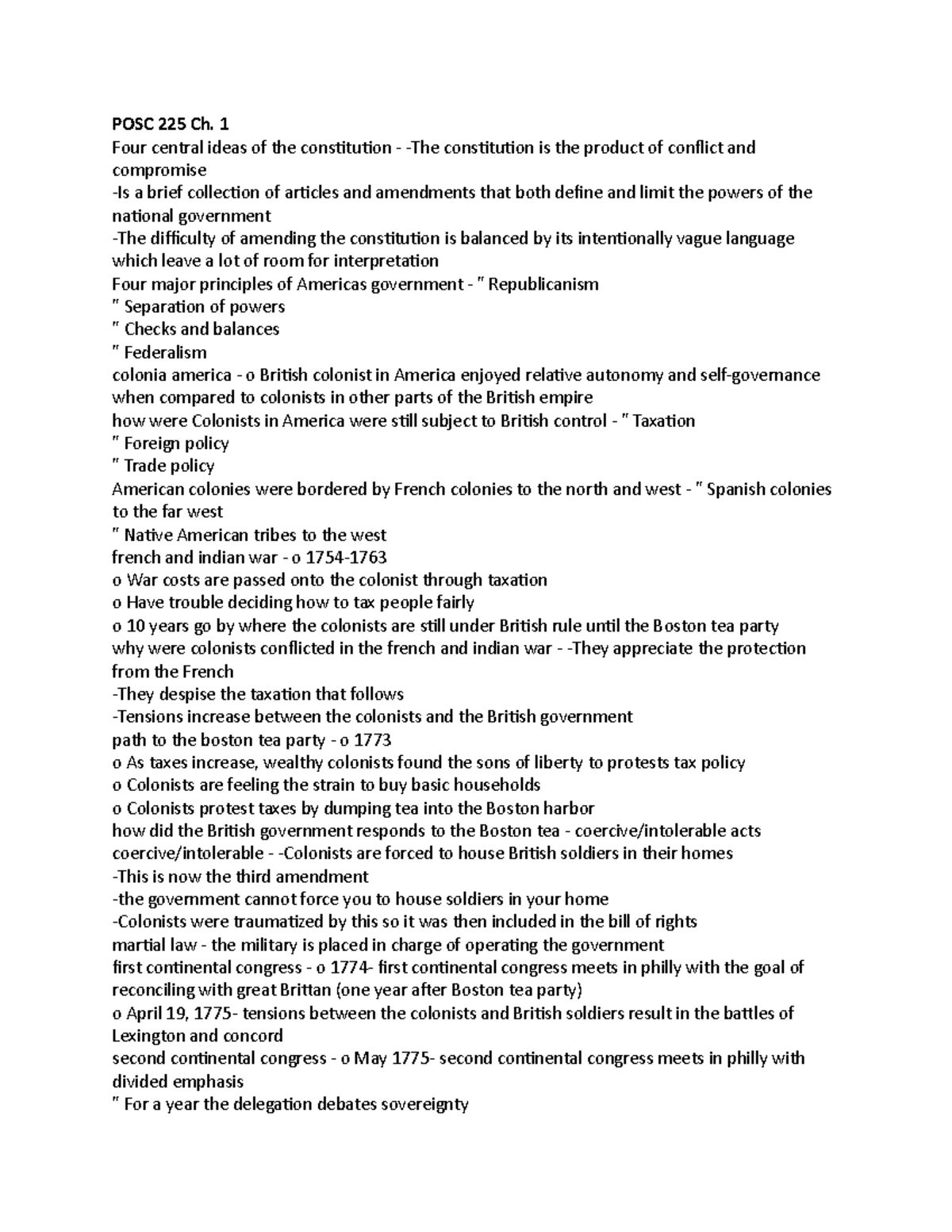POSC 225 Ch1 - Lecture notes CH1 - POSC 225 Ch. 1 Four central ideas of ...