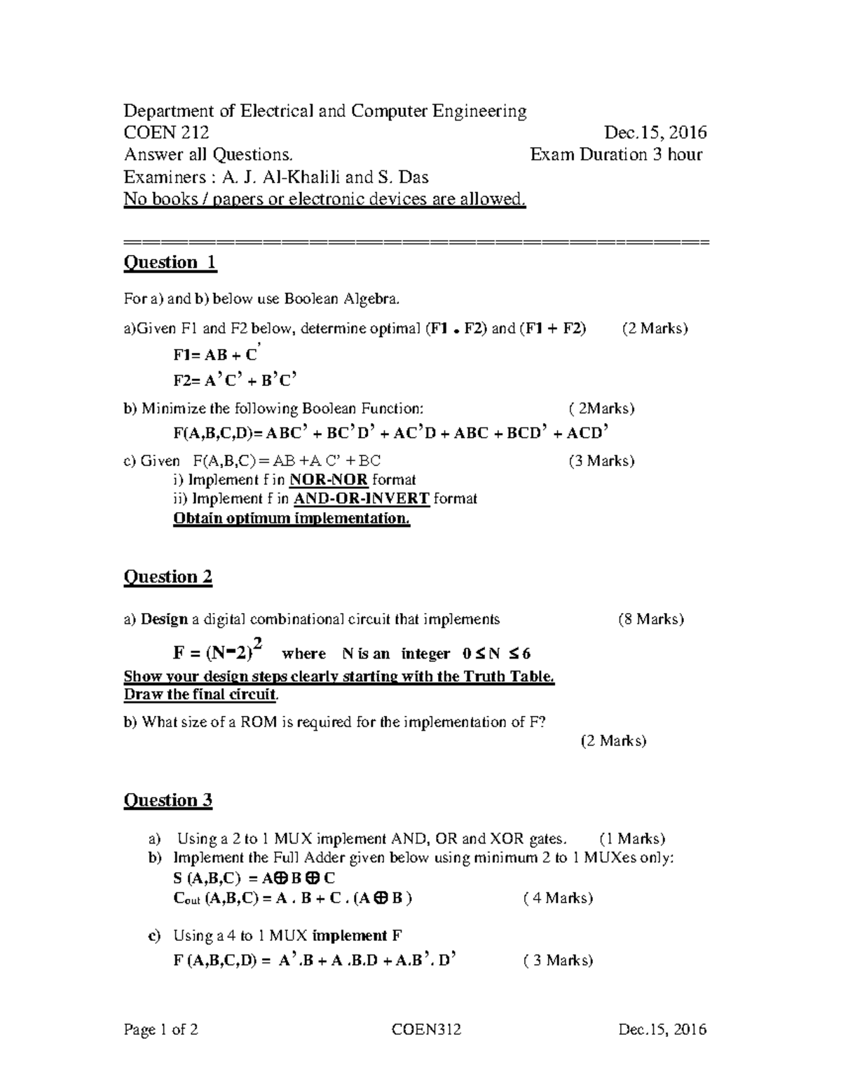 Final 2016 - Page 1 of 2 COEN312 Dec, 2016 Department of Electrical and ...
