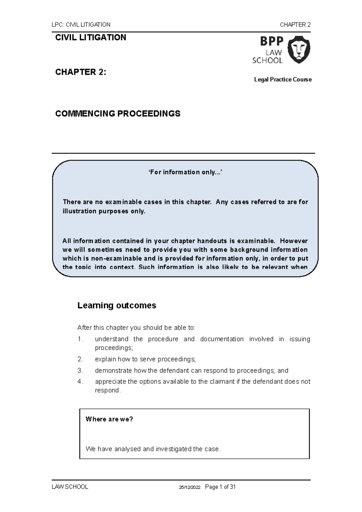 22-23 Civil Litigation Chapter 2 - Commencing Proceedings - LPC: CIVIL ...
