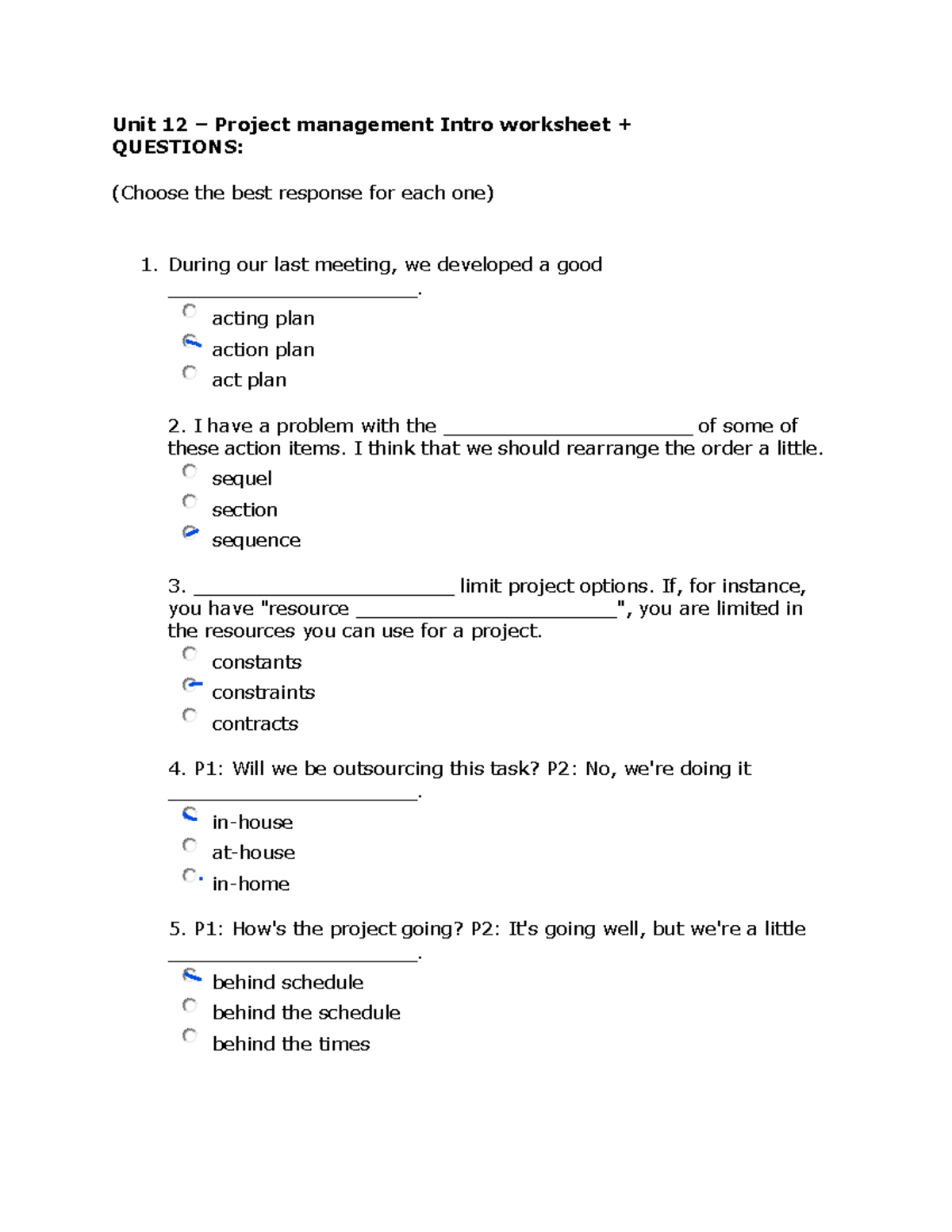 Unit 12 Intro voc discussion Qs - Unit 12 – Project management Intro ...