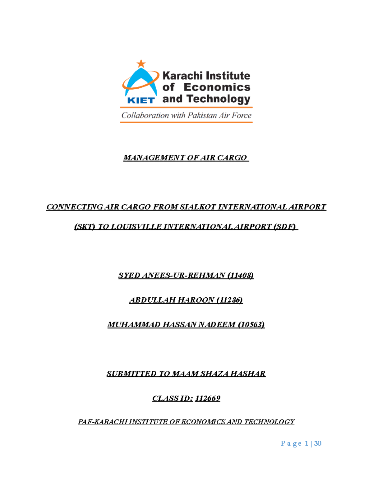 Management of Air Cargo Report - MANAGEMENT OF AIR CARGO CONNECTING AIR ...