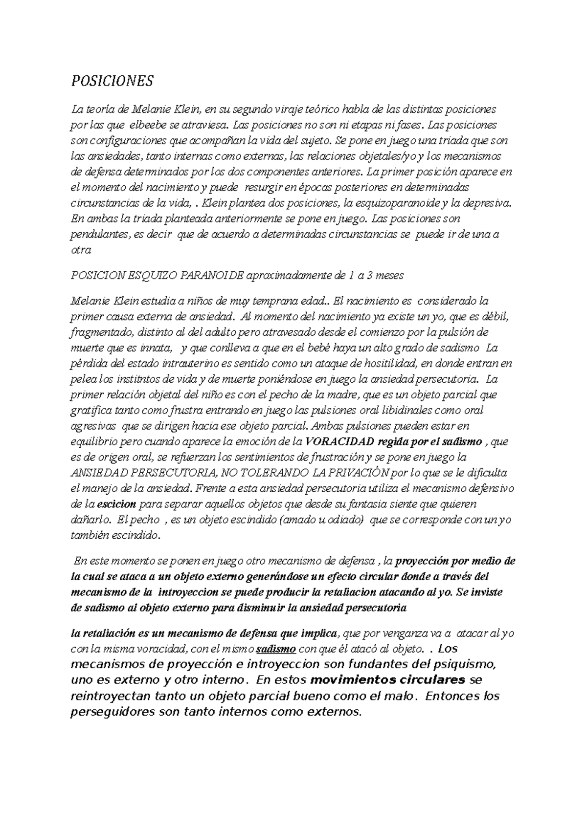 Posiciones melanie klein. las posiciones - POSICIONES La teoría de Melanie Klein, en su segundo ...