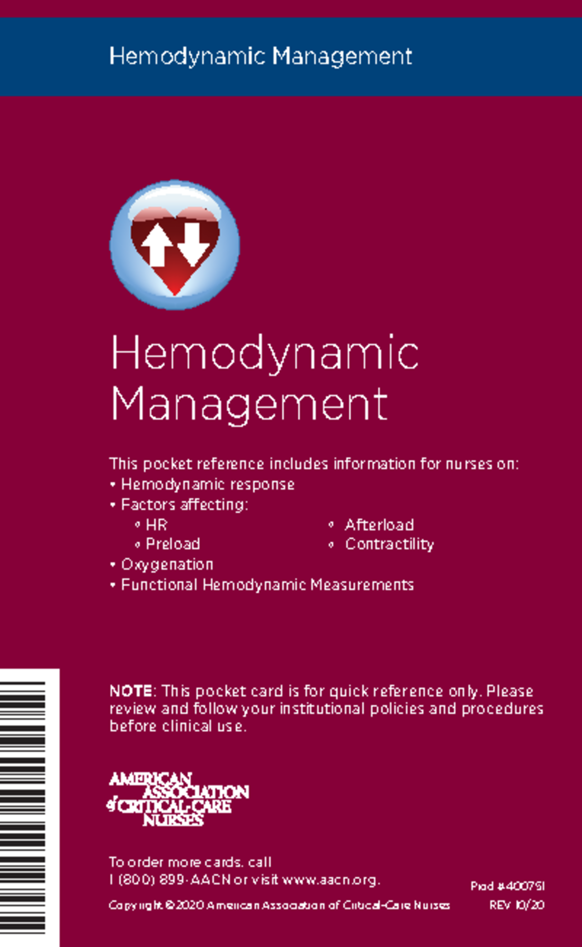 Hemodynamic management pocket card pdf - NURS 325 - Studocu