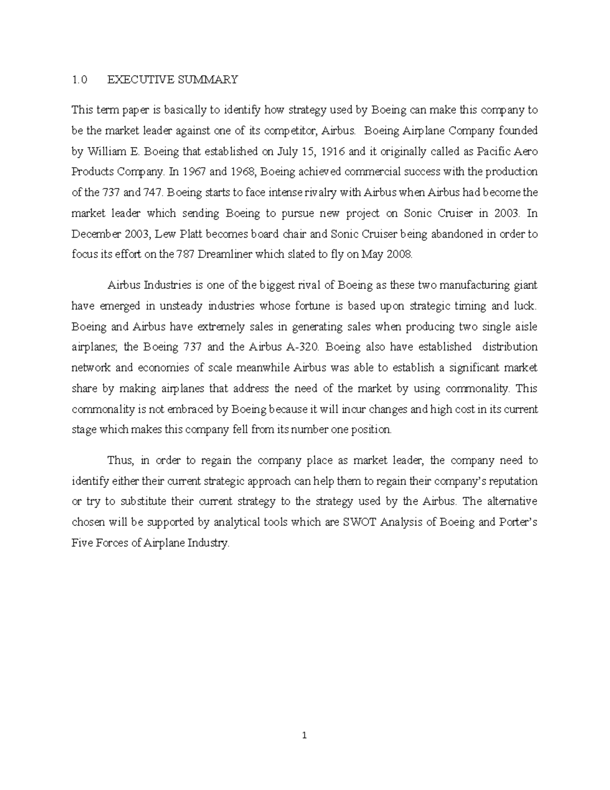 Boeing case study - 1 EXECUTIVE SUMMARY This term paper is basically to ...