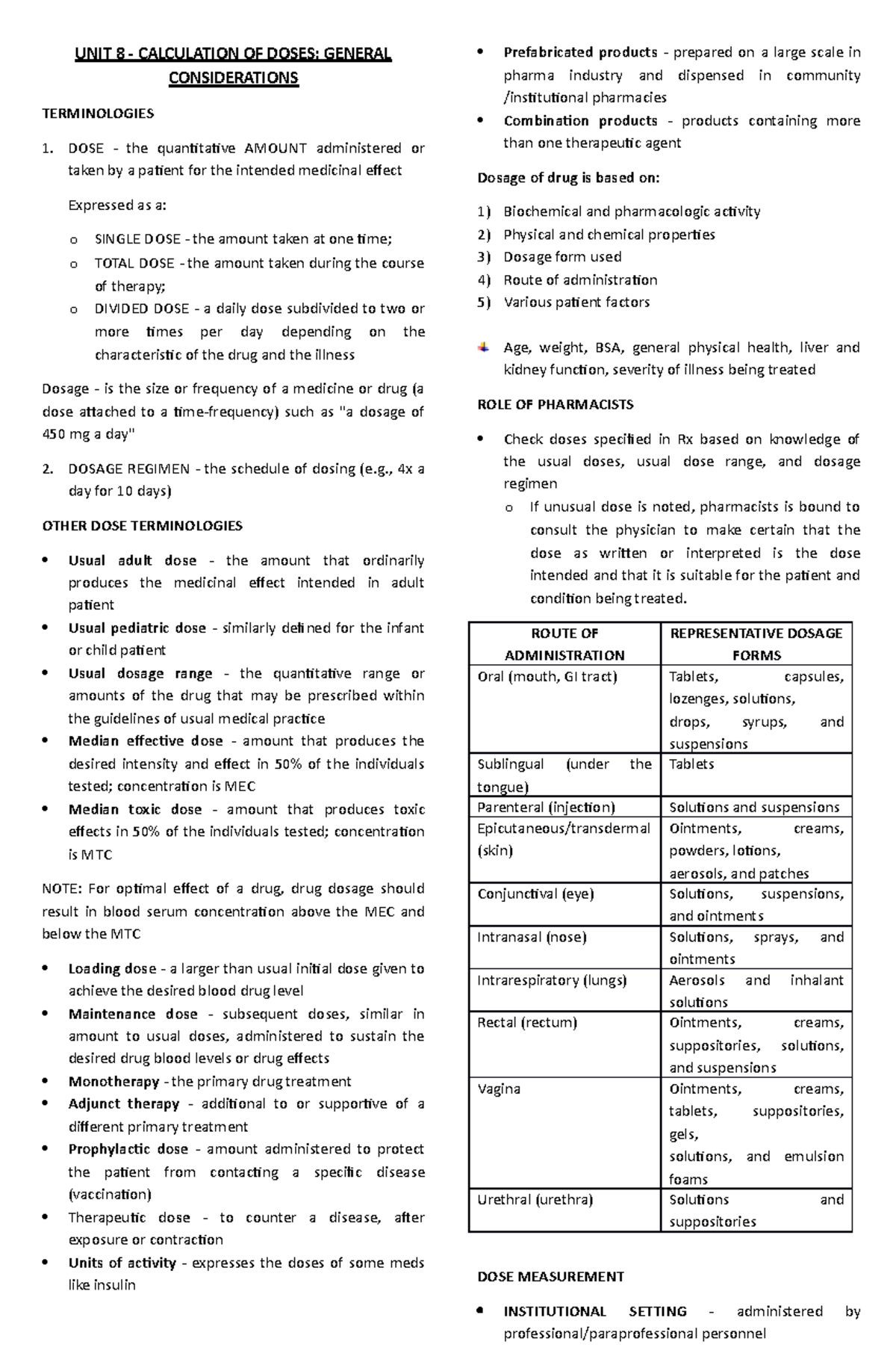PHAR CAL (LEC) 2 - These are my notes on Pharmacy subjects from my ...