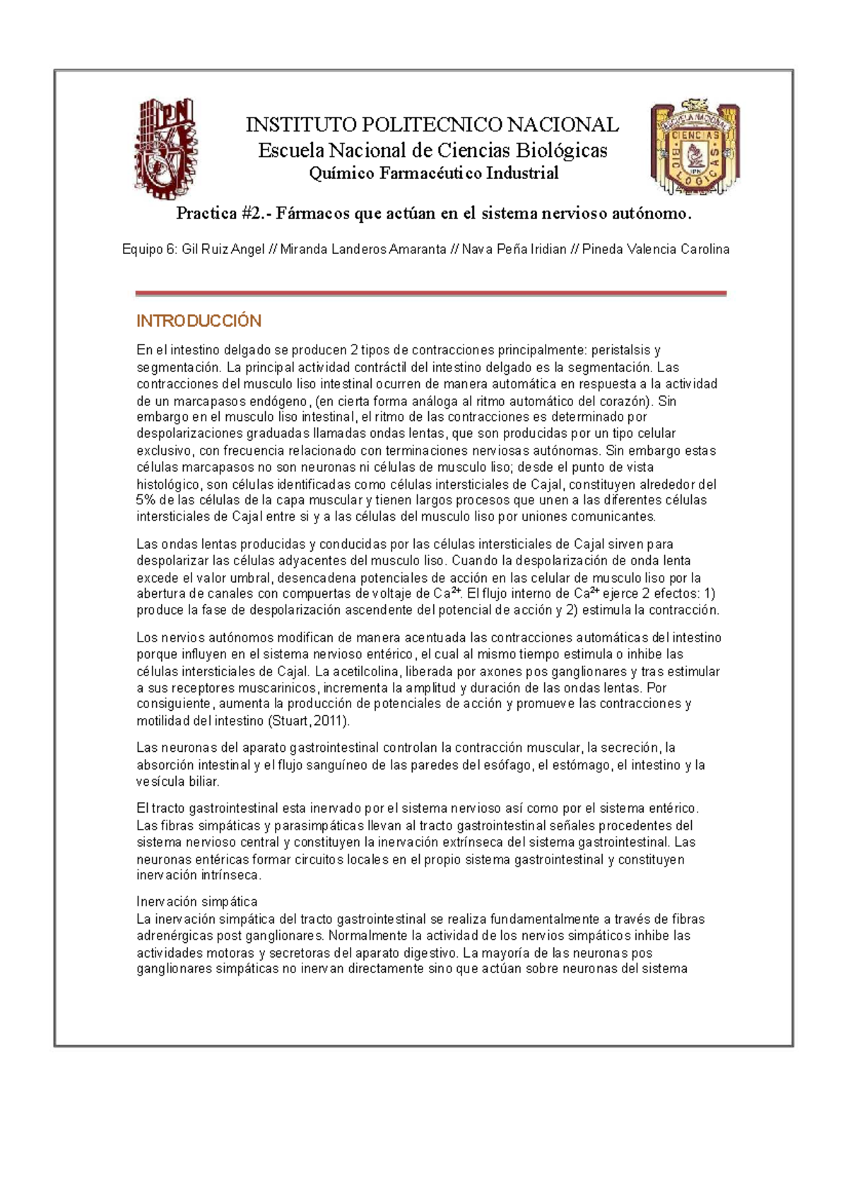 Reporte-2-farmacologia compress - INSTITUTO POLITECNICO NACIONAL Escuela Nacional de Ciencias ...