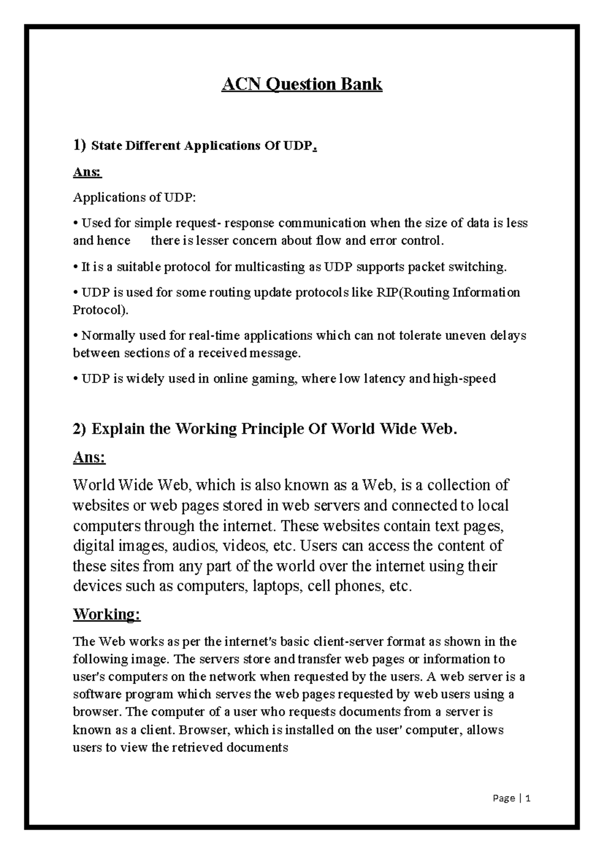 ACN Question Bank - Copy - ACN Question Bank 1) State Different ...