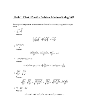 MATH 110 Test 3 Review Key - Math 110 Test 3 Practice Problem ...