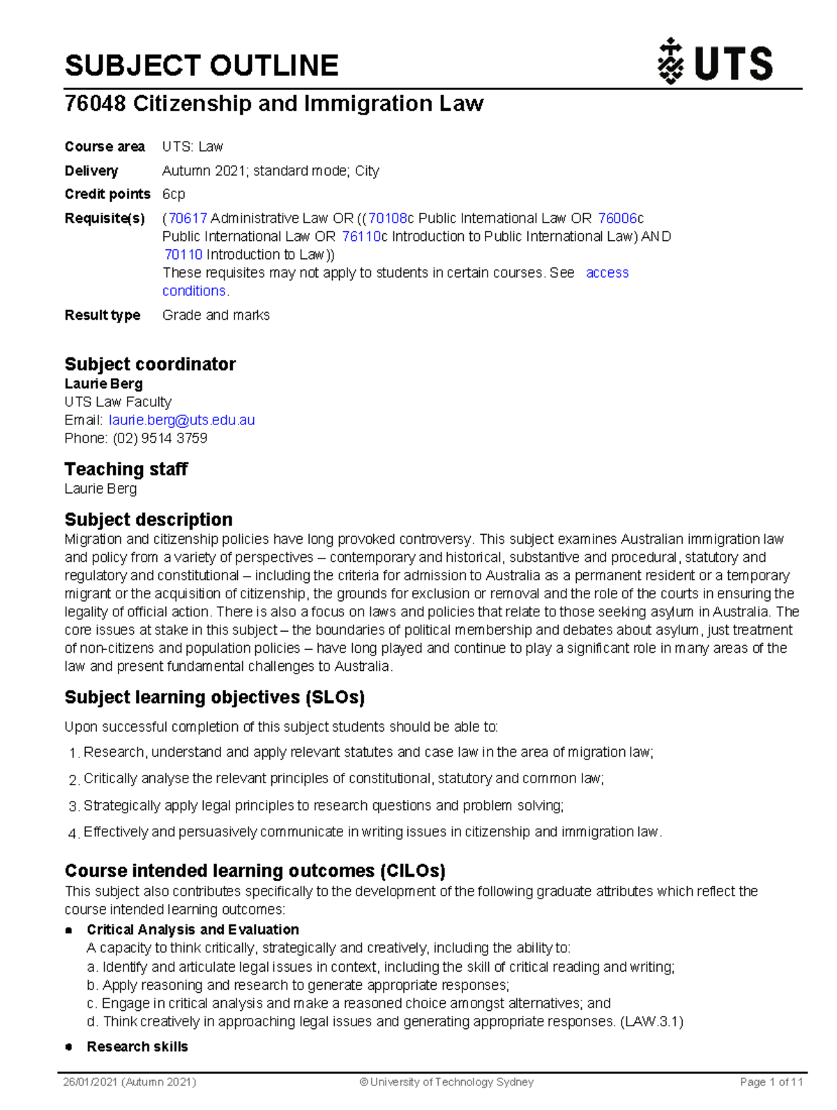 Subject Outline - ....... - SUBJECT OUTLINE 76048 Citizenship and ...