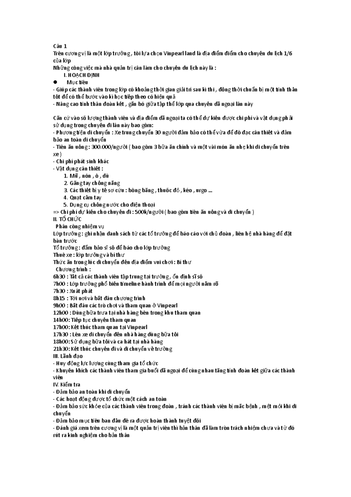 Câu-1 - Nioio - Câu 1 Trên c ng v là m t l p tr ng , tôi l a ch n Vinpearl land là đ a đi - Studocu