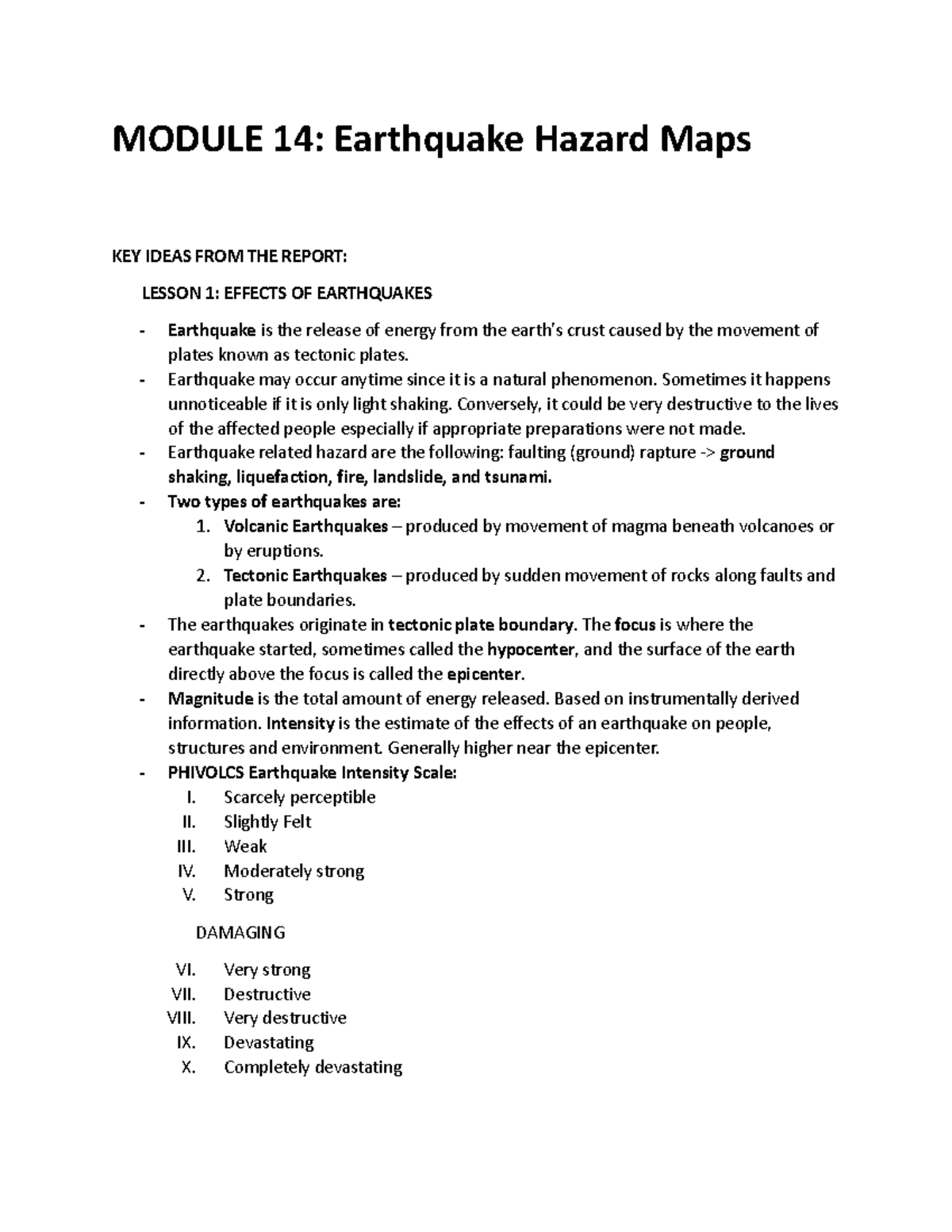 Earthquake Hazard Map - narrative report and quiz - MODULE 14 ...