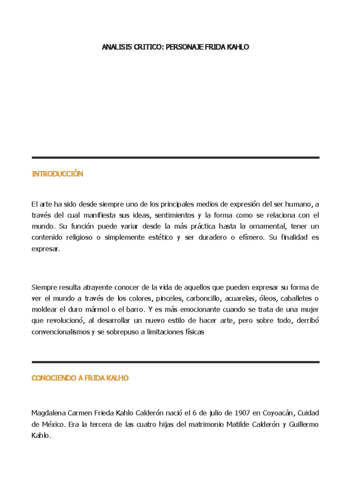 Actividad Final - Análisis sobre la obra de Kalho - ANALISIS CRITICO ...