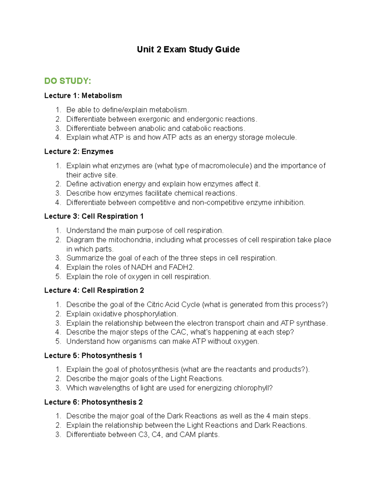 Unit 2 Exam Study Guide - Unit 2 Exam Study Guide DO STUDY: Lecture 1 ...