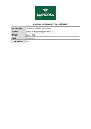 Business Mathematics - Module Guide Copyright© 2021 MANCOSA All rights ...