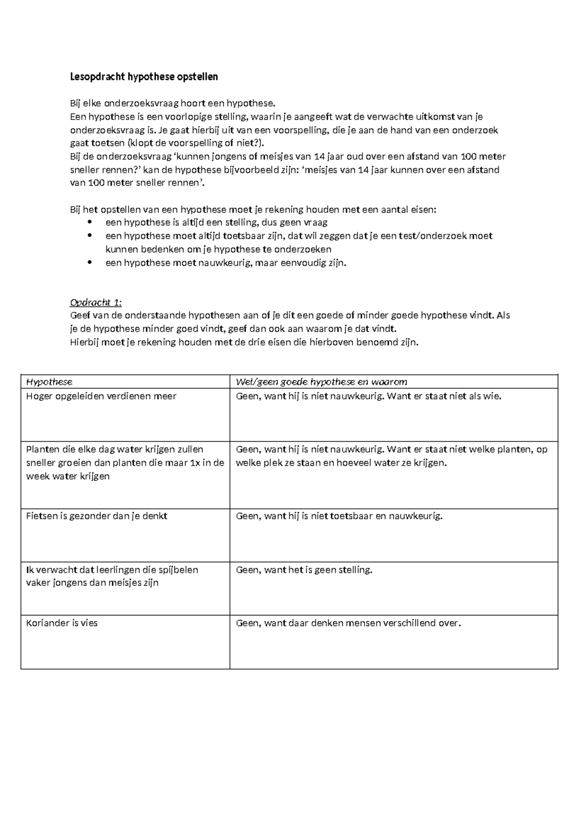 Hypothese opstellen - ... - Lesopdracht hypothese opstellen Bij elke ...