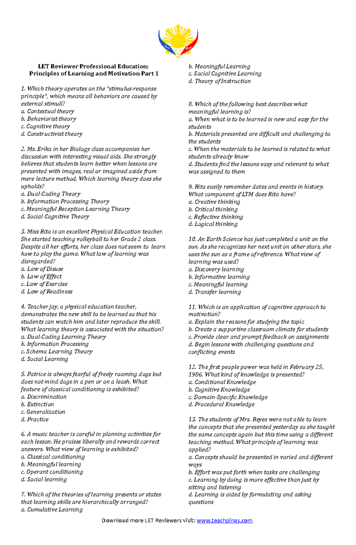 Principles OF Learning AND Motivation PART 1 (www - LET Reviewer ...
